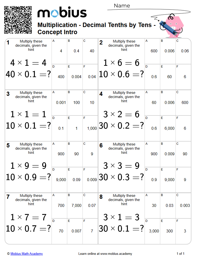 Multiplication - Decimal Tenths by Tens - Concept Intro (Level 1 ...