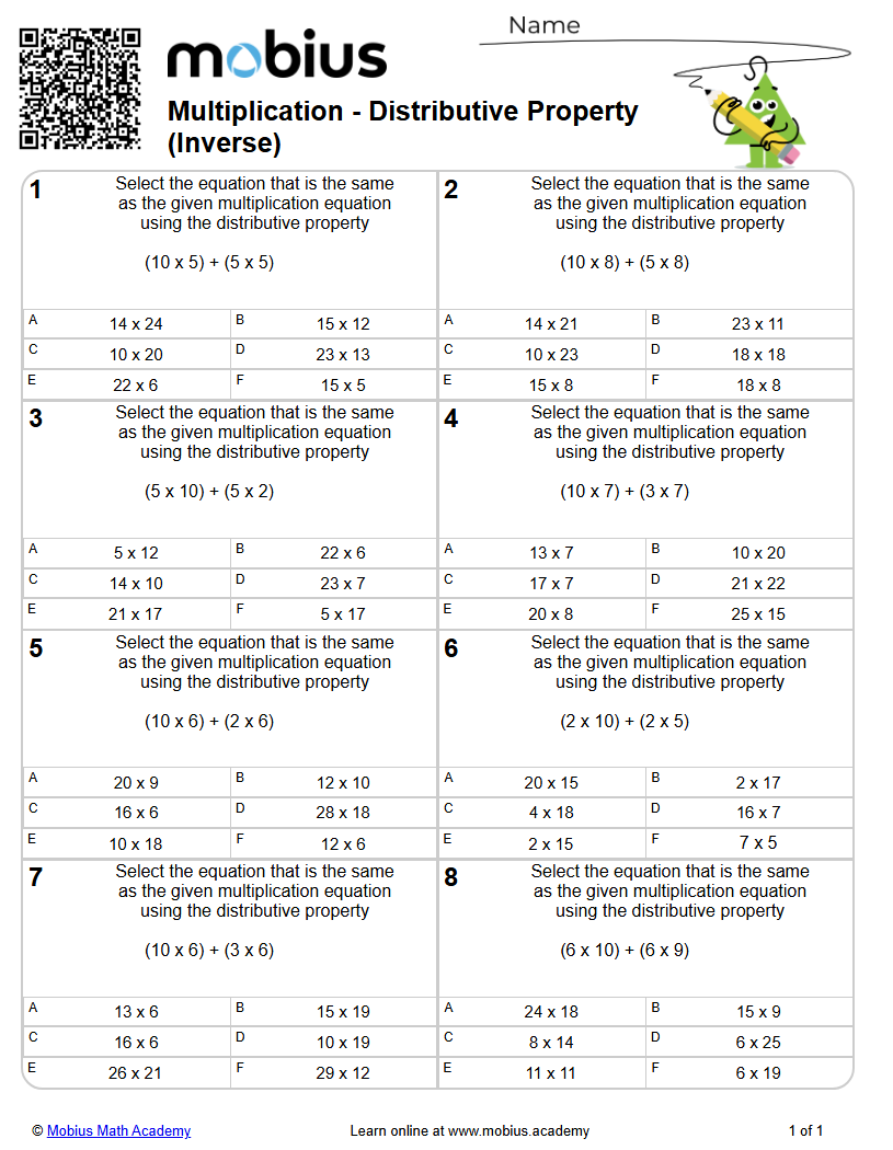 Multiplication | Distributive Property (Inverse) (Level 1) | Grade 6 ...