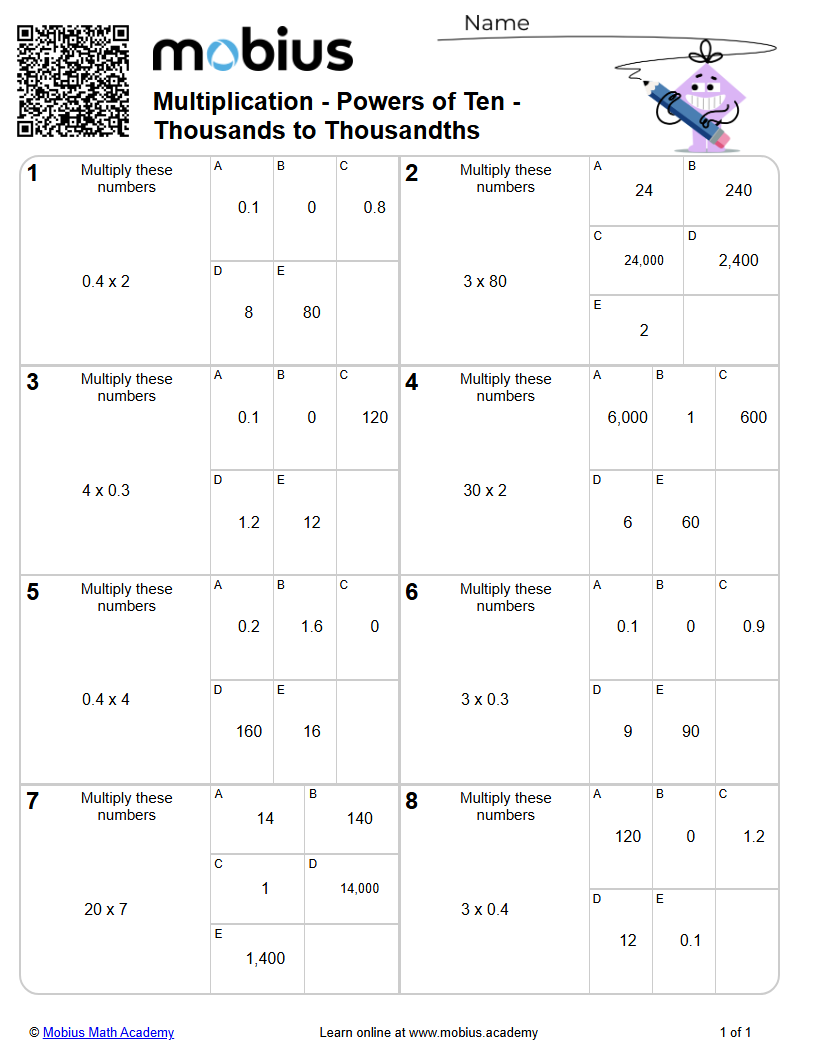 Multiplication | Powers of Ten - Thousands to Thousandths (Level 1 ...
