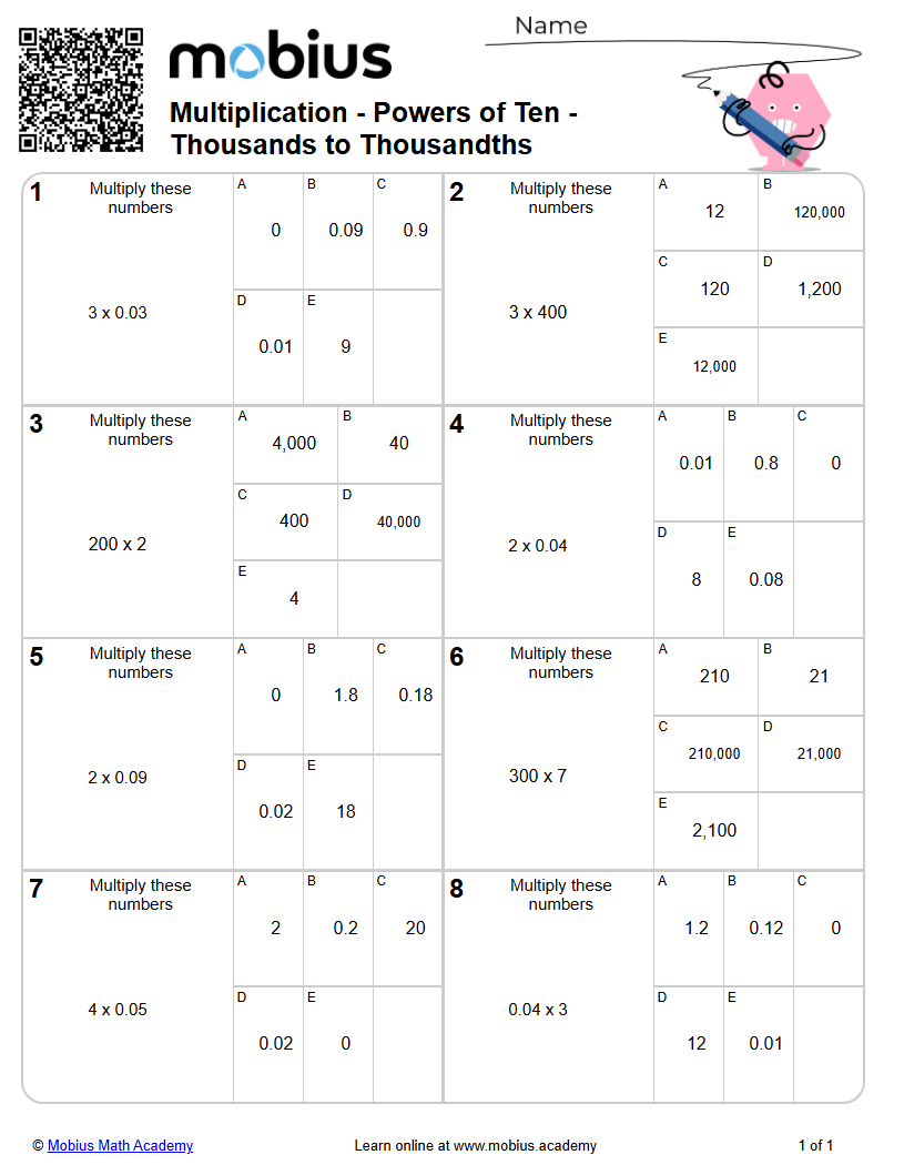 Multiplication | Powers of Ten - Thousands to Thousandths (Level 2 ...