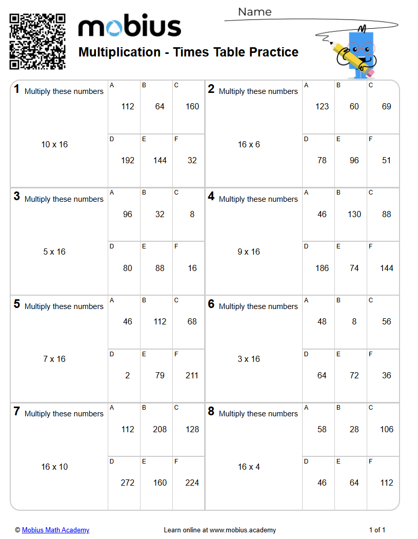 Times Table Practice (Level 16) | Multiply/Divide | Grades 3-6 Math ...