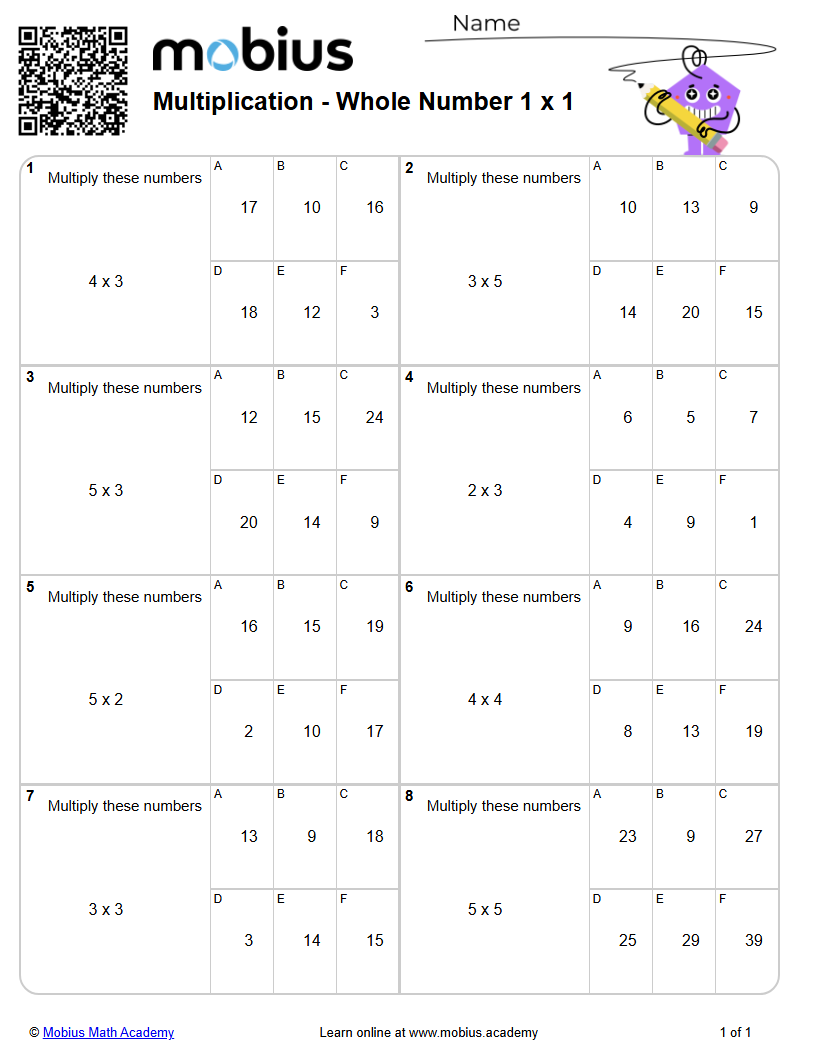 Multiplication | Whole Number 1 x 1 (Level 1) | Grades 1-6 Math ...