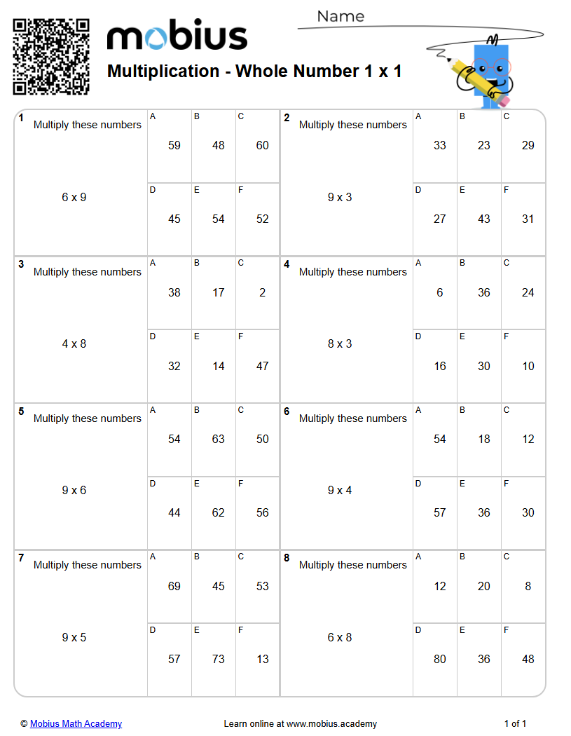 Whole Number 1 x 1 (Level 3) | Multiply/Divide | Grades 1-6 Math ...