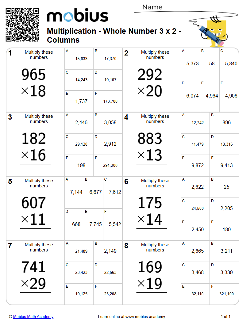 Whole Number 3 x 2 - Columns (Level 1) | Multiply/Divide | Grade 7 Math ...