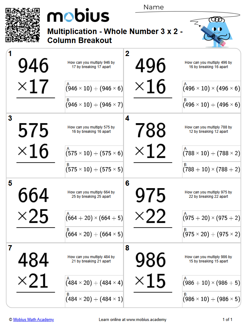 Multiplication - Whole Number 3 x 2 - Column Breakout (Level 3 ...