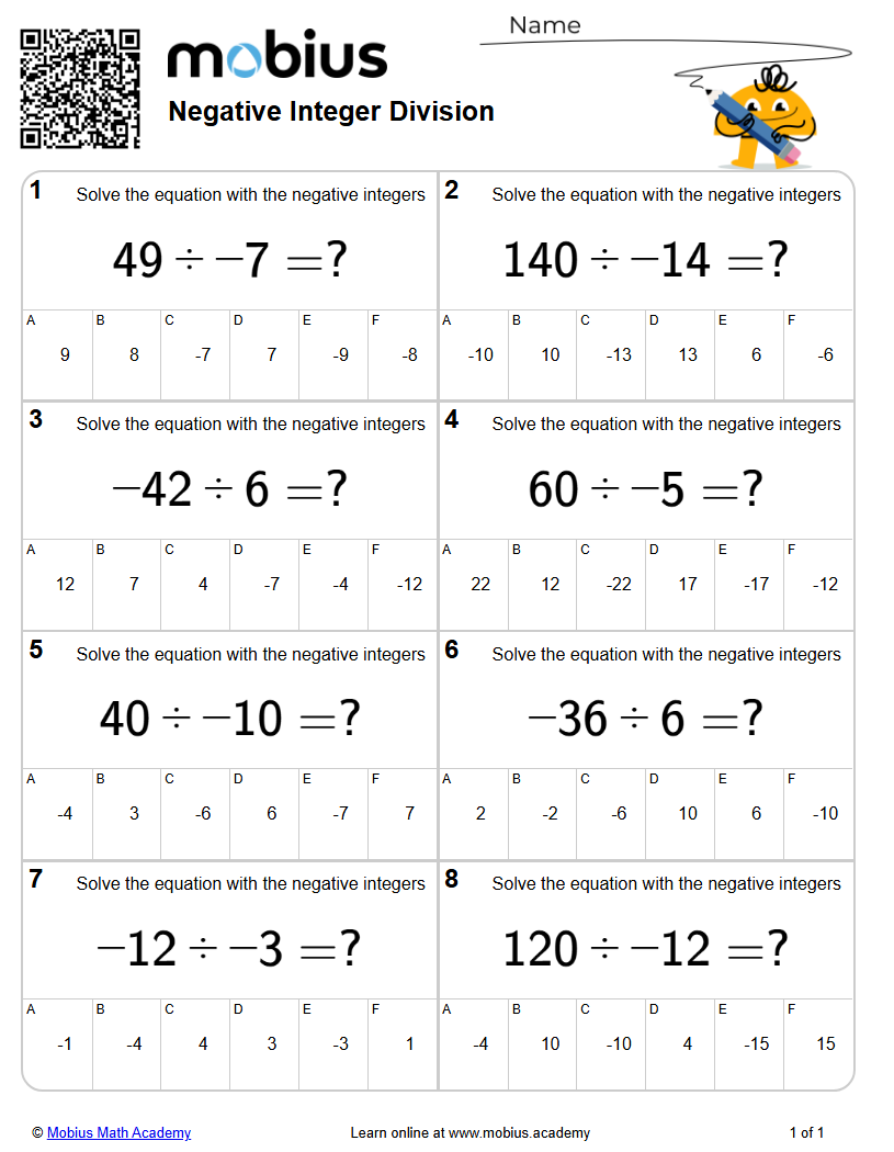 Negative Integer Division (Level 1) - Mobius Math Academy