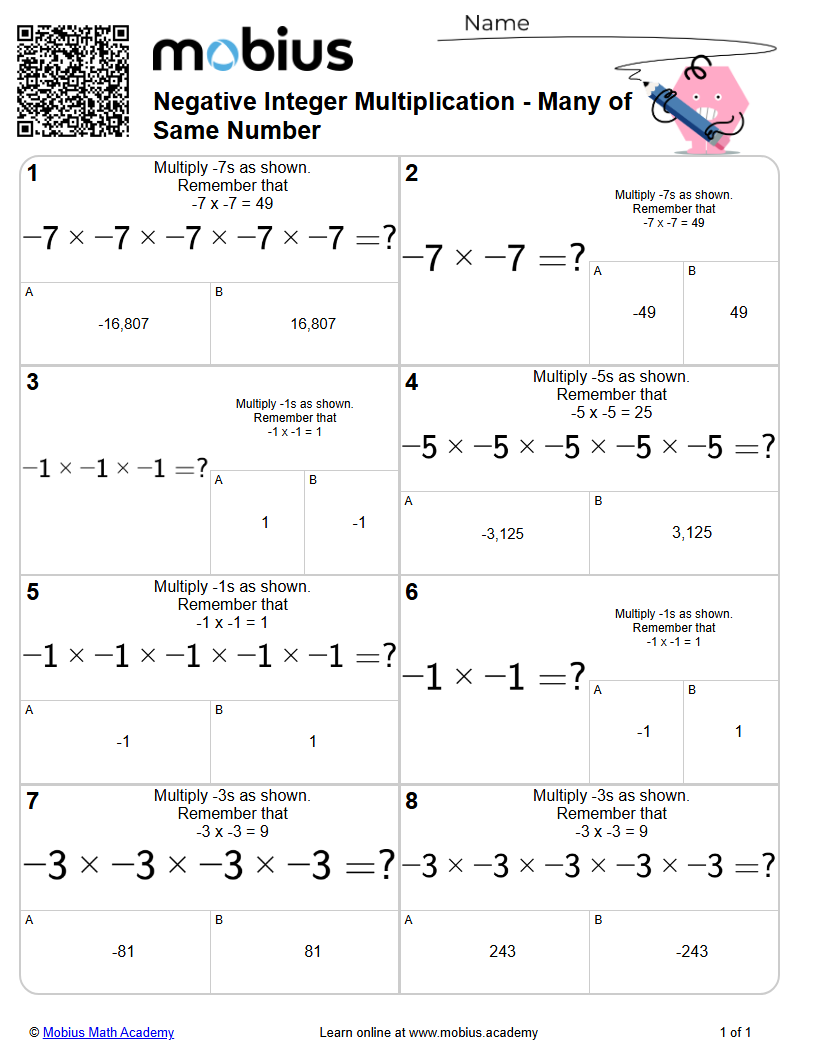 Negative Integer Multiplication - Many of Same Number (Level 3 ...