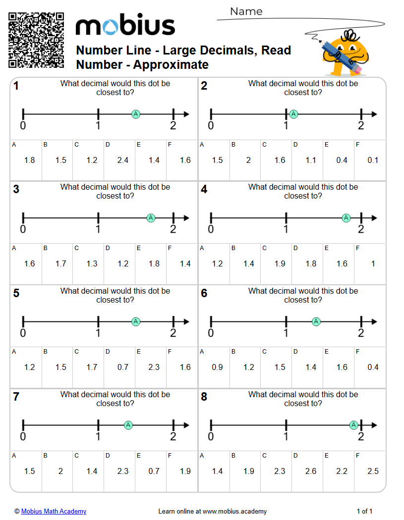 Number Line - Large Decimals, Read Number - Approximate | Level 1 ...