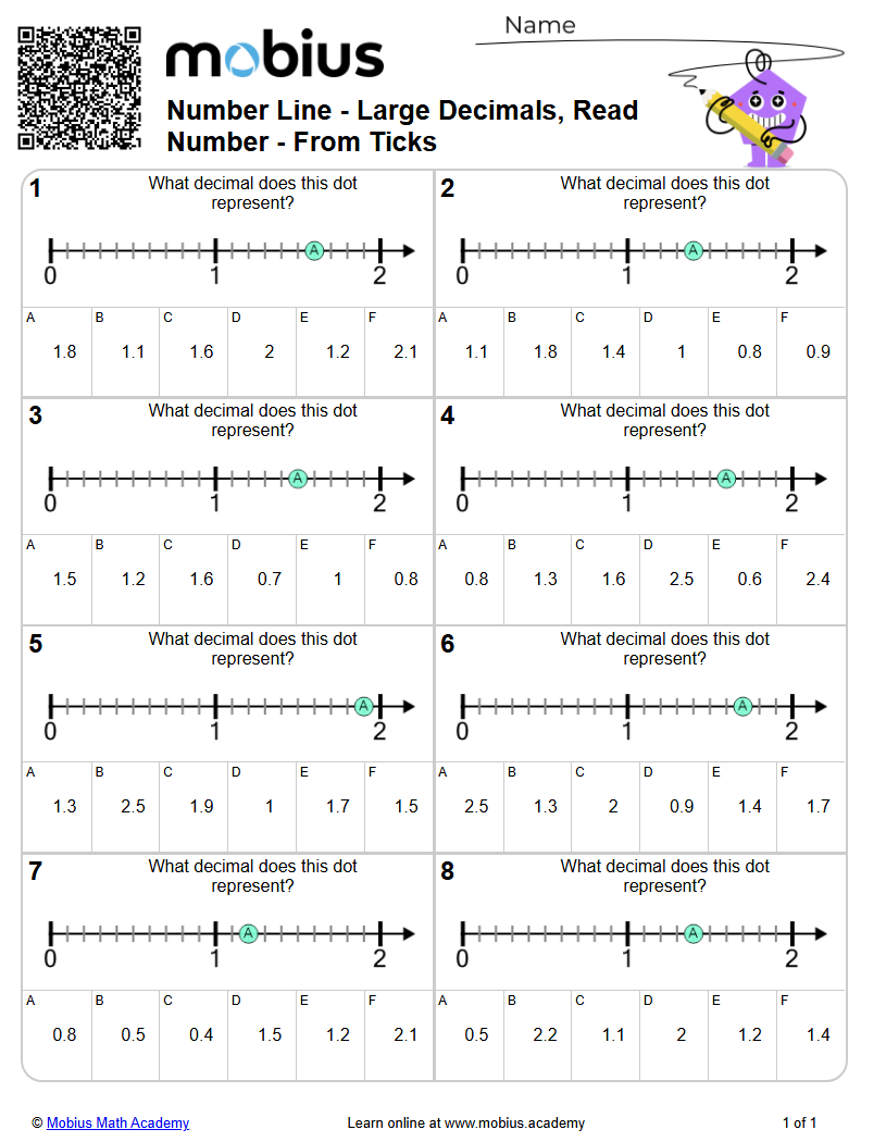 Number Line - Large Decimals, Read Number - From Ticks (Level 1 ...