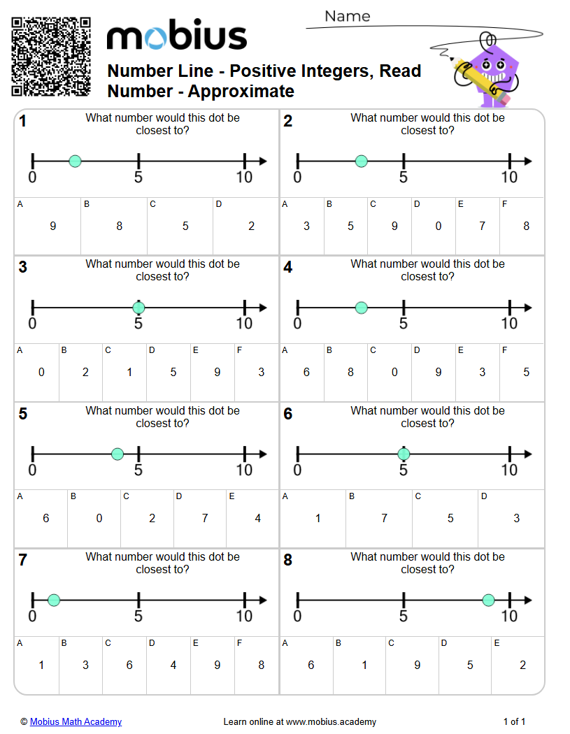 Number Line - Positive Integers, Read Number - Approximate (Level 1 ...