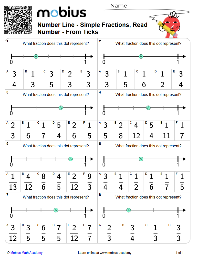 Number Line - Simple Fractions, Read Number - From Ticks (Level 1 ...