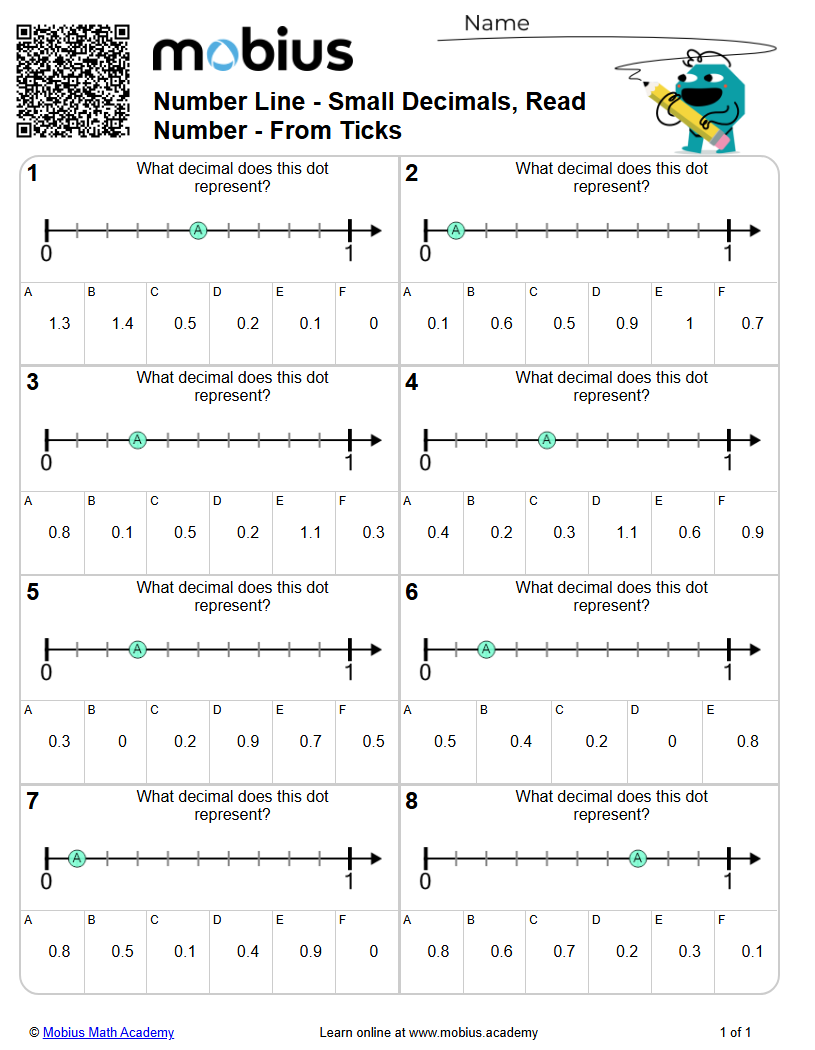 Number Line - Small Decimals, Read Number - From Ticks | Level 1 ...