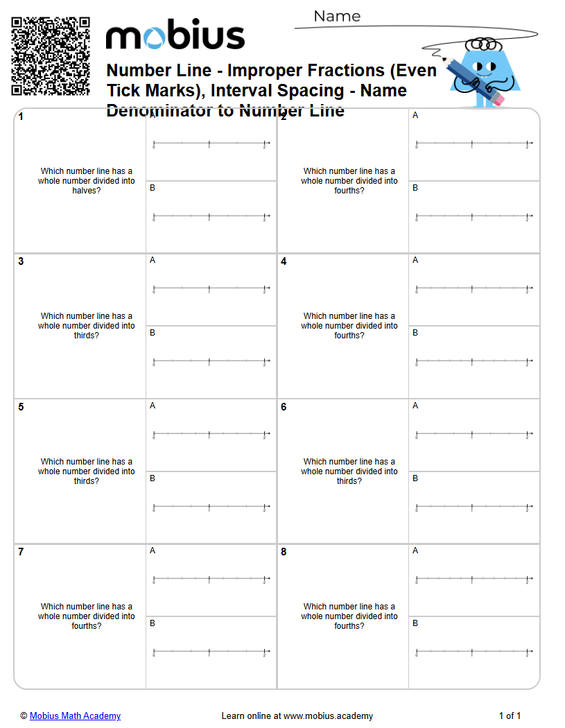 Number Line - Improper Fractions (Even Tick Marks), Interval Spacing ...