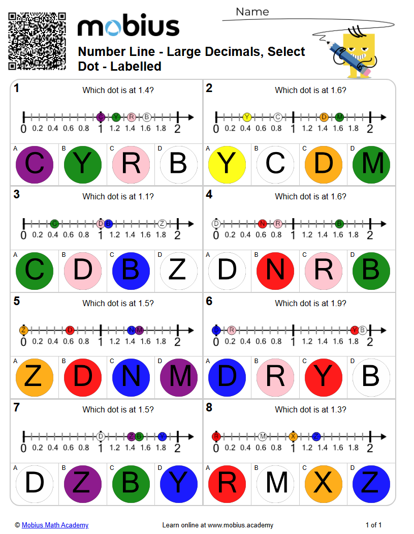 Number Line - Large Decimals, Select Dot - Labelled (Level 1) - Mobius ...