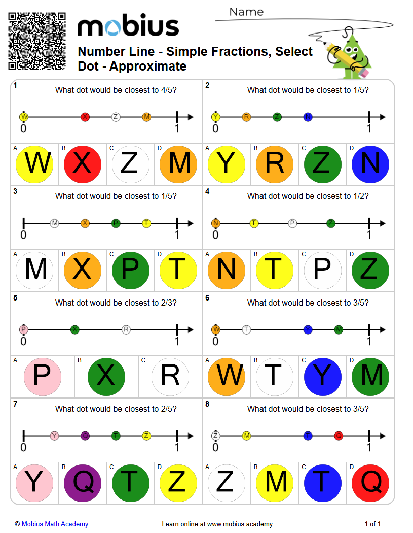 Number Line - Simple Fractions, Select Dot - Approximate | Level 1 ...