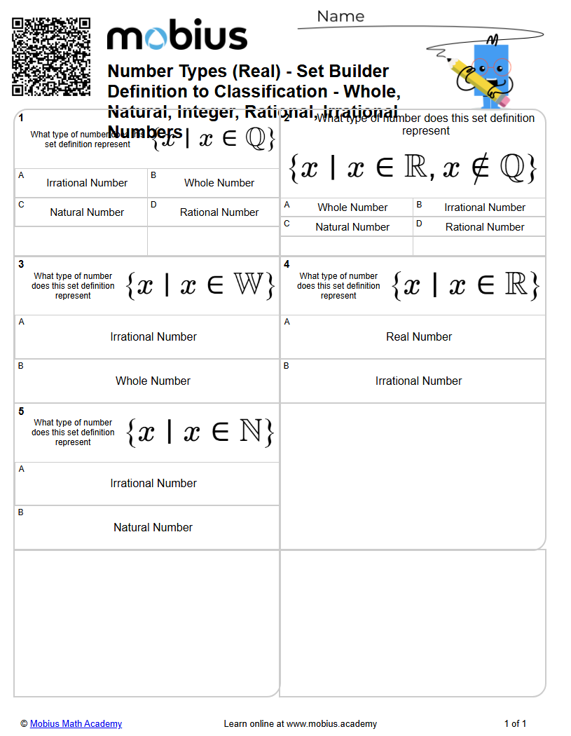 Number Types (Real) - Set Builder Definition to Classification - Whole ...