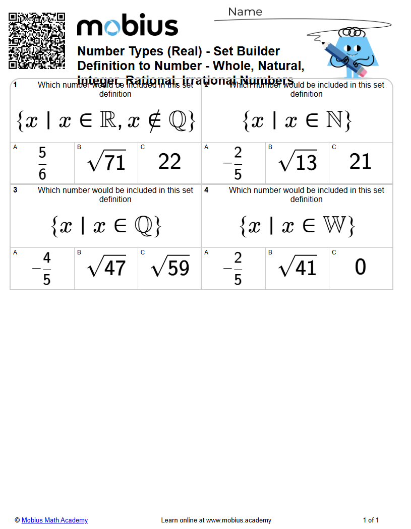 Number Types (Real) - Set Builder Definition to Number - Whole, Natural ...