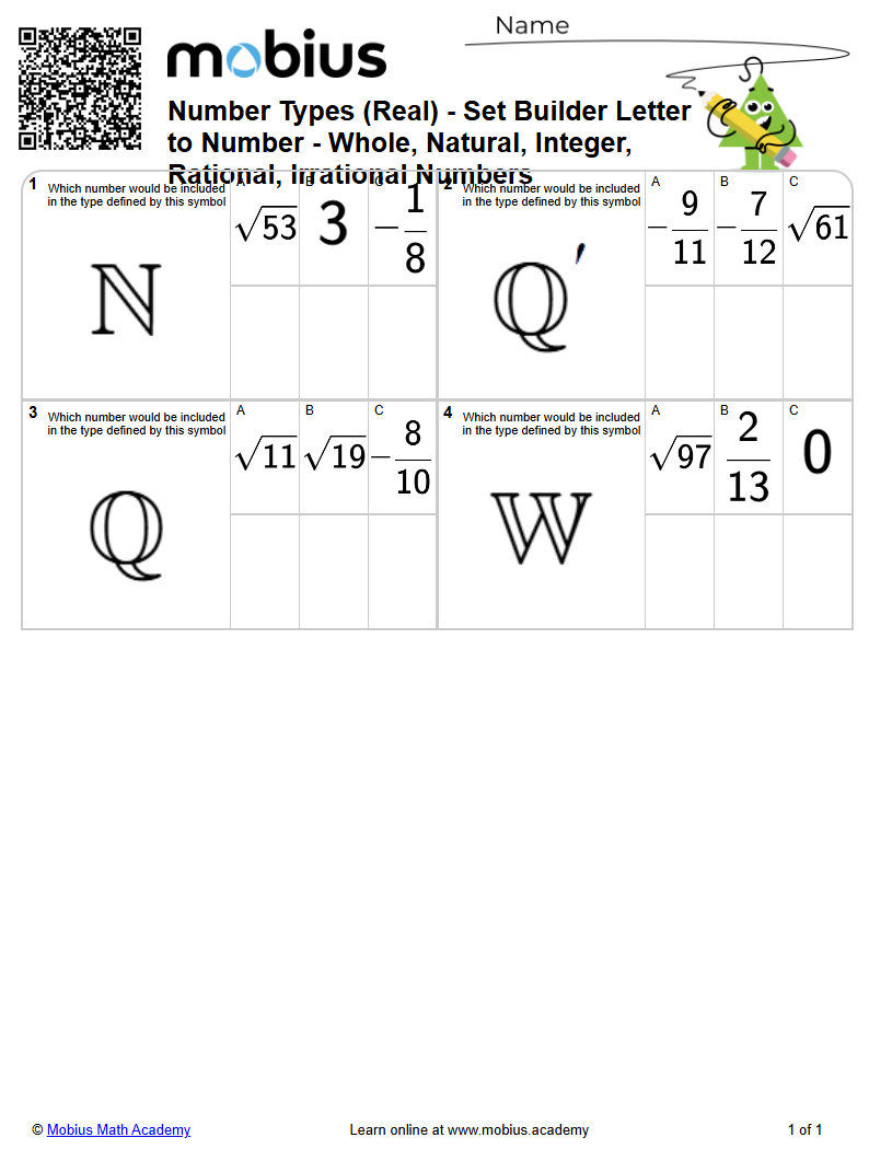 Number Types (Real) - Set Builder Letter to Number - Whole, Natural ...