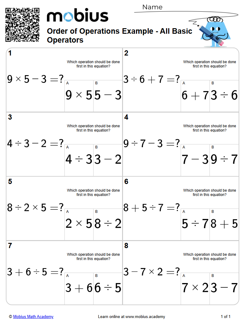 Order of Operations Example - All Basic Operators (Level 1) - Mobius ...