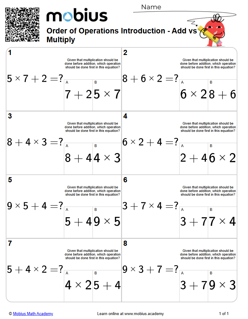Order of Operations Introduction - Add vs Multiply (Level 1) - Mobius ...
