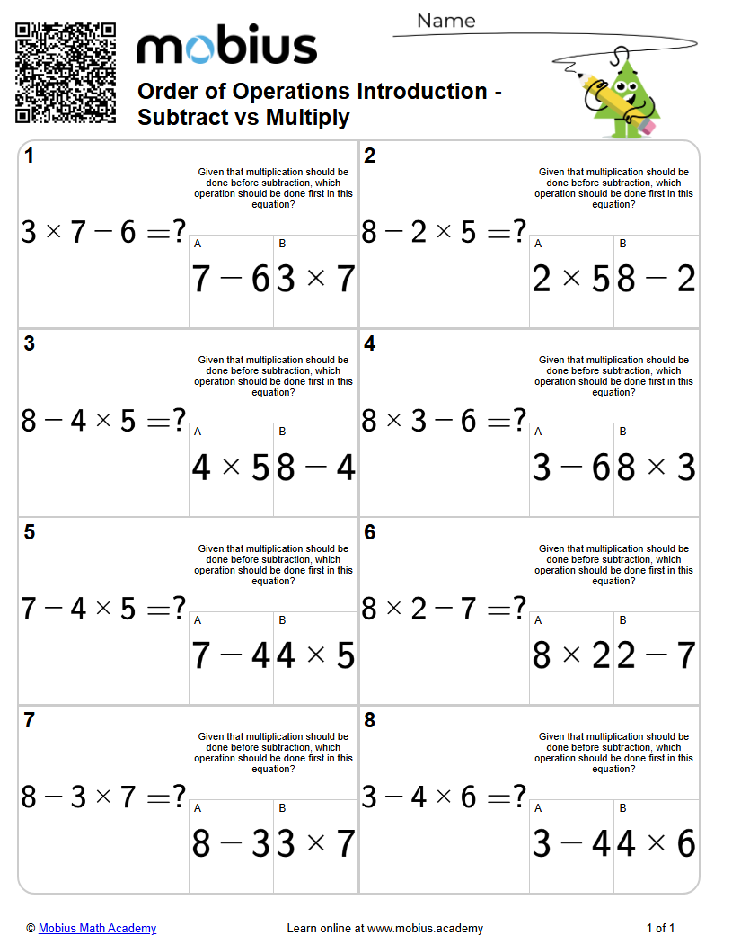 Order of Operations Introduction - Subtract vs Multiply | Level 1 ...