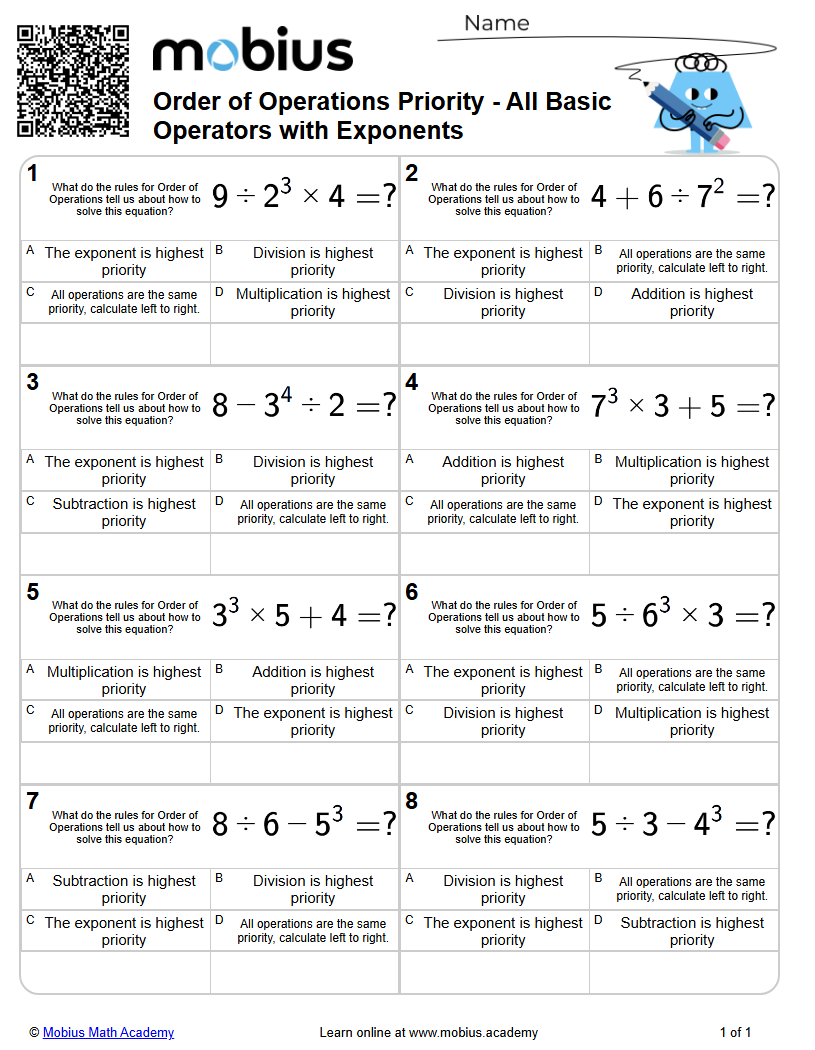Order of Operations Priority - All Basic Operators with Exponents ...