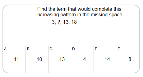 Patterning Missing From Increasing Arithmetic Number Pattern Level 2