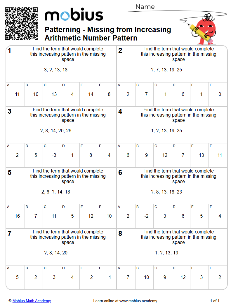 Missing from Increasing Arithmetic Number Pattern (Level 2 ...