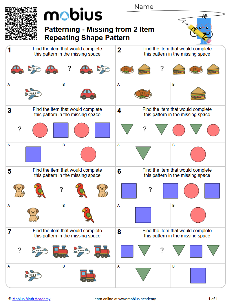 Missing from 2 Item Repeating Shape Pattern (Level 1) | Visual ...