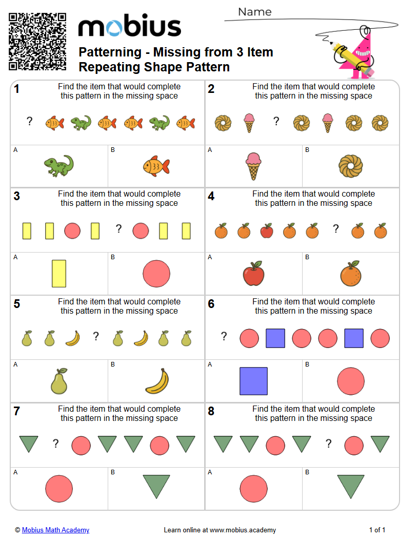 Missing from 3 Item Repeating Shape Pattern (Level 1) | Visual ...