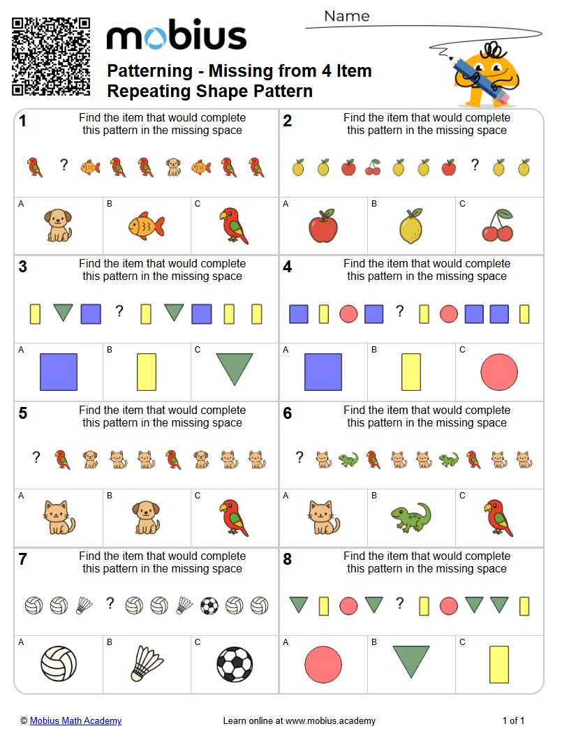 Patterning | Missing from 4 Item Repeating Shape Pattern (Level 2 ...