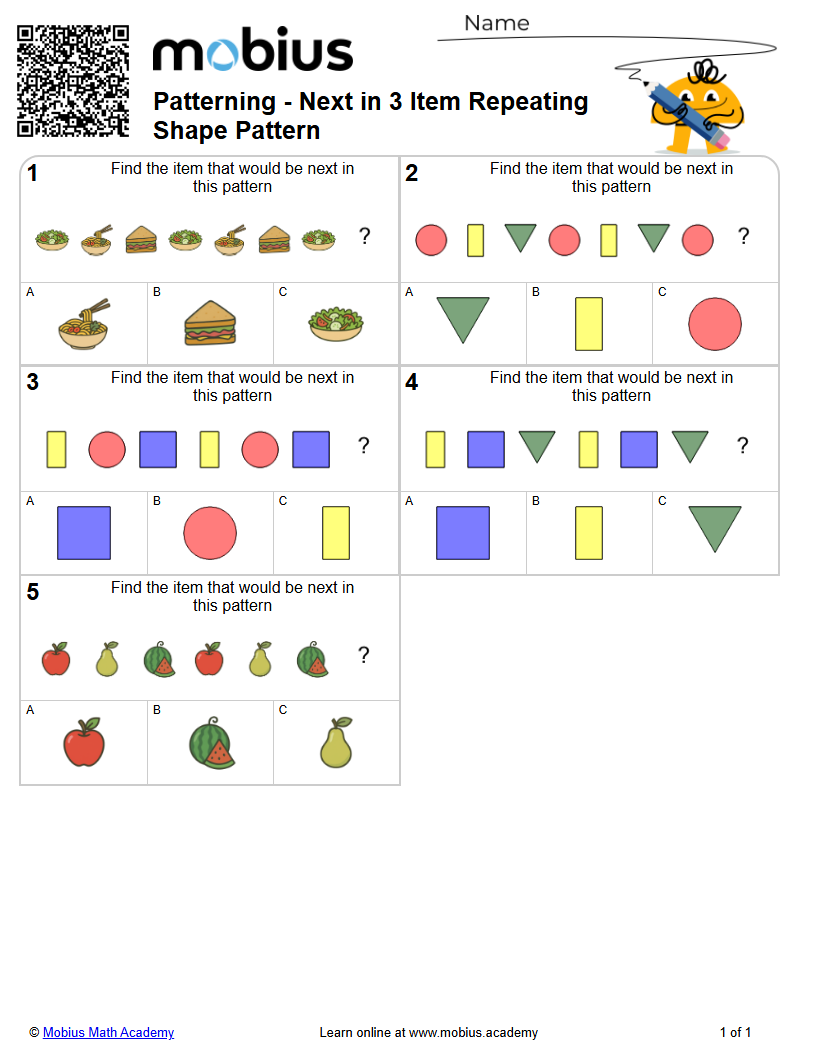 Next in 3 Item Repeating Shape Pattern (Level 2) | Visual Patterning ...