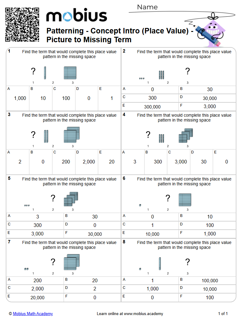 Patterning - Concept Intro (Place Value) - Picture to Missing Term ...