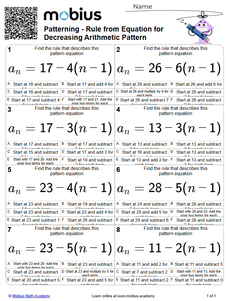 Patterning - Rule from Equation for Decreasing Arithmetic Pattern ...