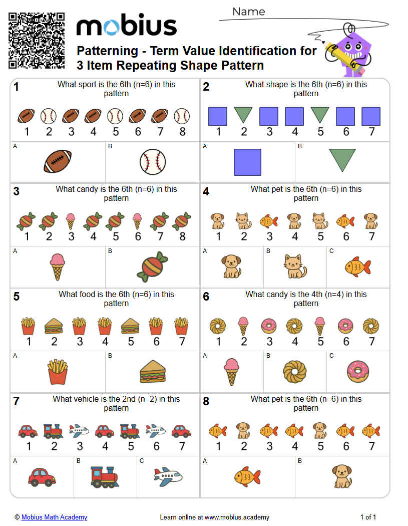 Term Value Identification for 3 Item Repeating Shape Pattern (Level 1 ...