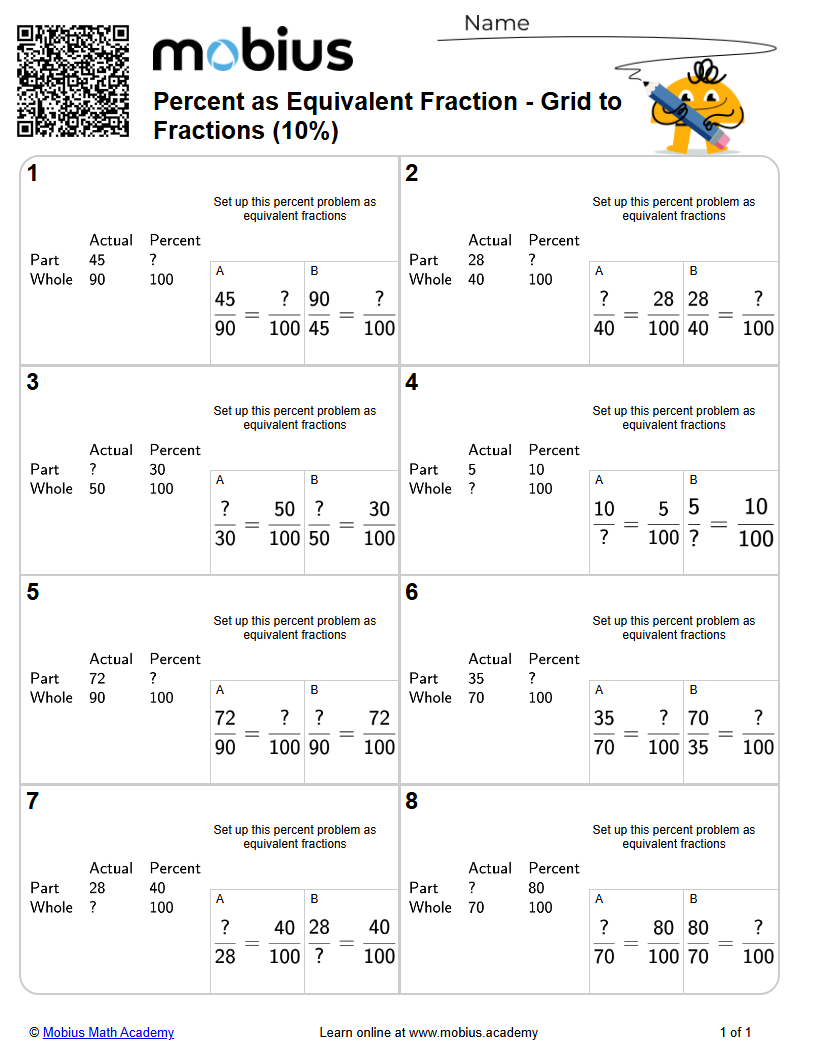 Percent as Equivalent Fraction - Grid to Fractions (10%) (Level 1 ...
