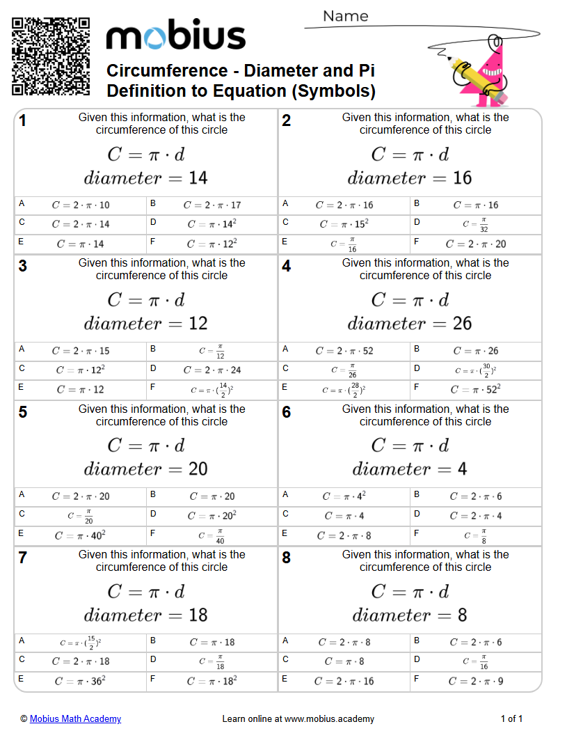 Circumference - Diameter and Pi Definition to Equation (Symbols ...