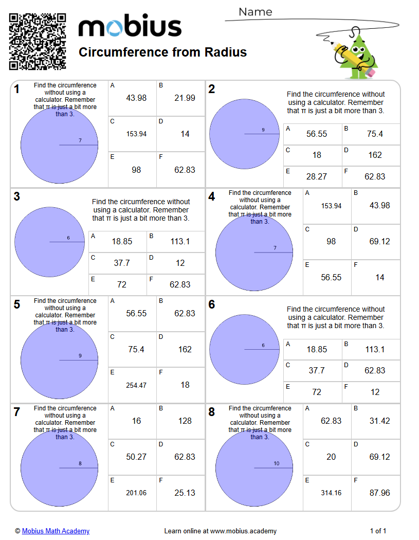 Circumference from Radius (Level 2) - Mobius Math Academy