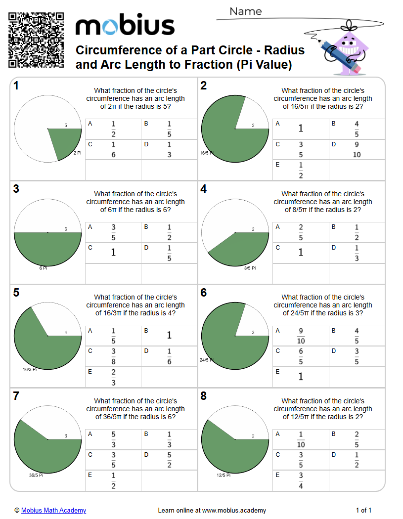 Circumference of a Part Circle - Radius and Arc Length to Fraction (Pi ...
