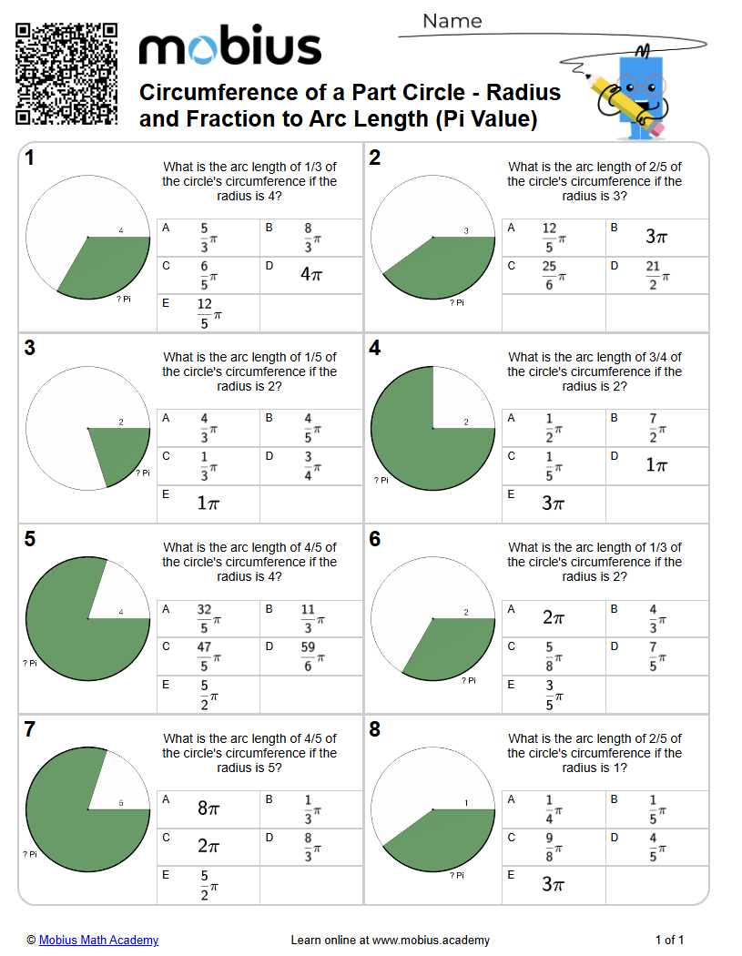 Circumference of a Part Circle - Radius and Fraction to Arc Length (Pi ...