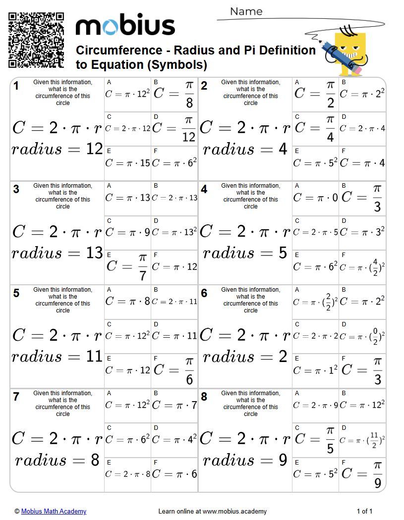 Circumference - Radius and Pi Definition to Equation (Symbols) (Level 1 ...