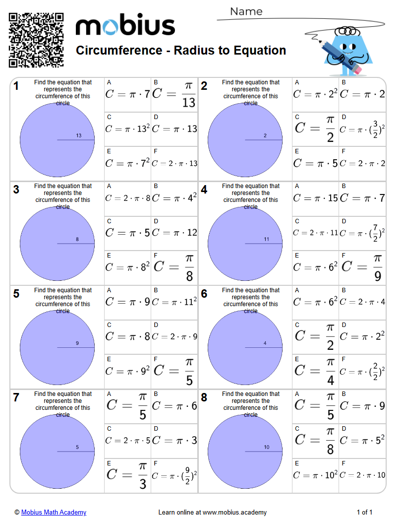 Circumference - Radius to Equation (Level 1) - Mobius Math Academy