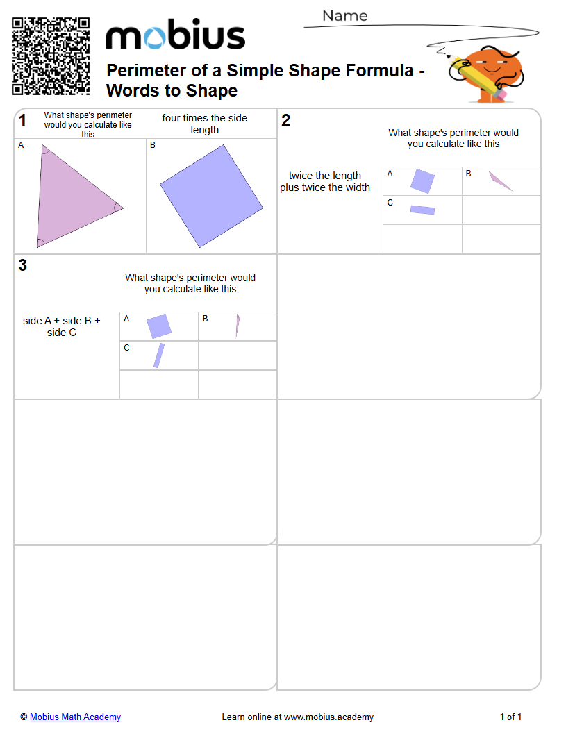 Perimeter of a Simple Shape Formula - Words to Shape (Level 1) - Mobius ...