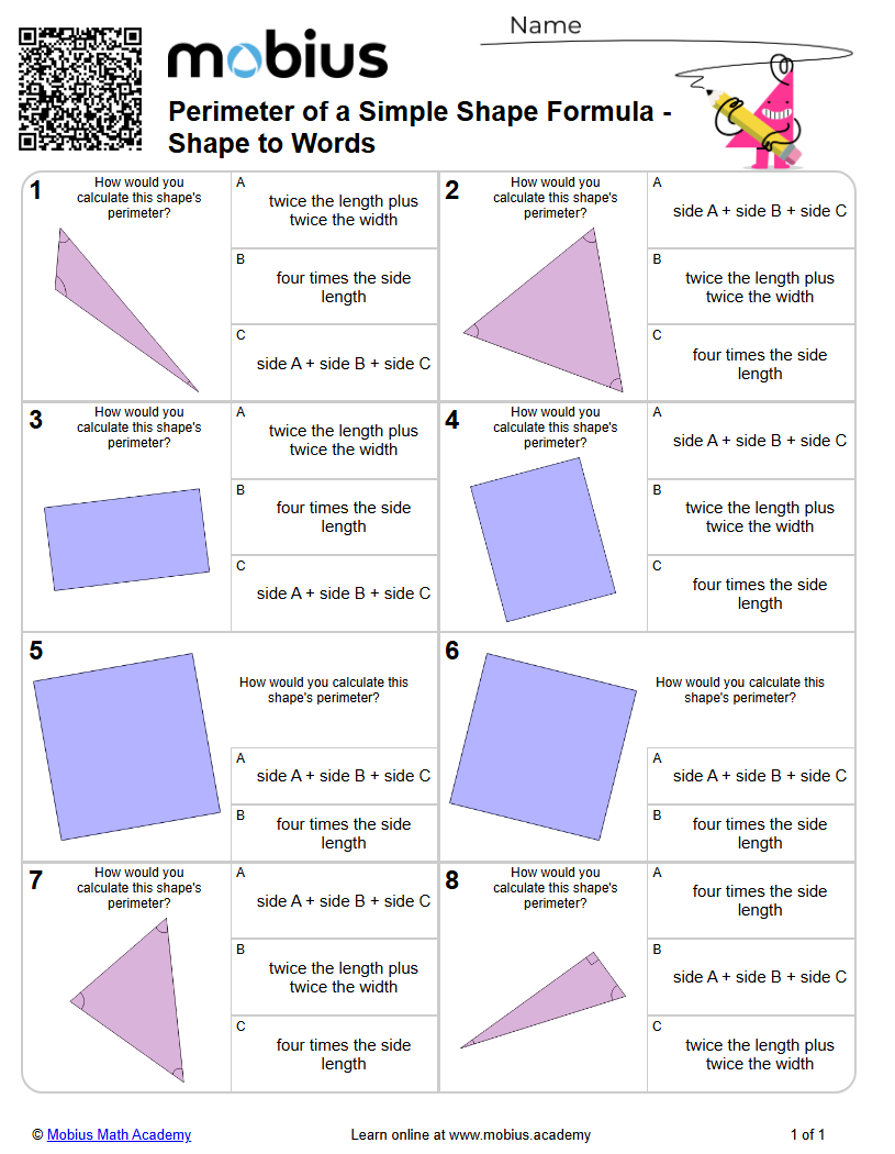 Perimeter of a Simple Shape Formula - Shape to Words (Level 1) - Mobius ...