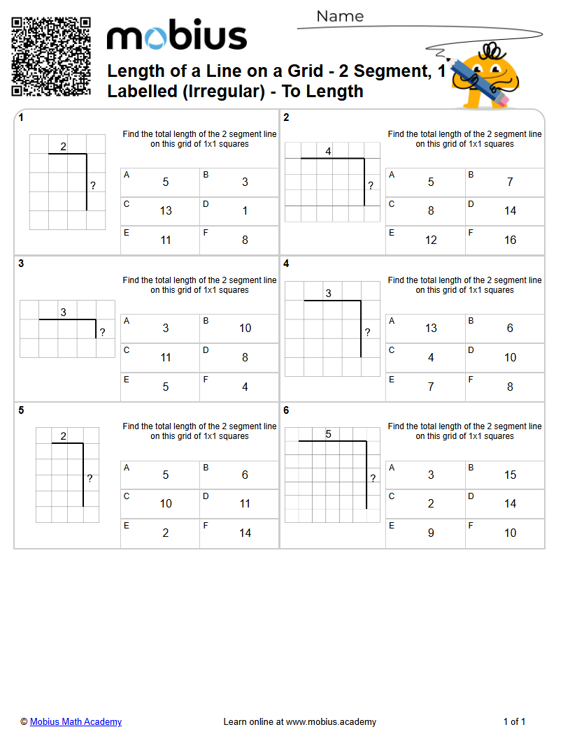 Length of a Line on a Grid - 2 Segment, 1 Labelled (Irregular) - To ...