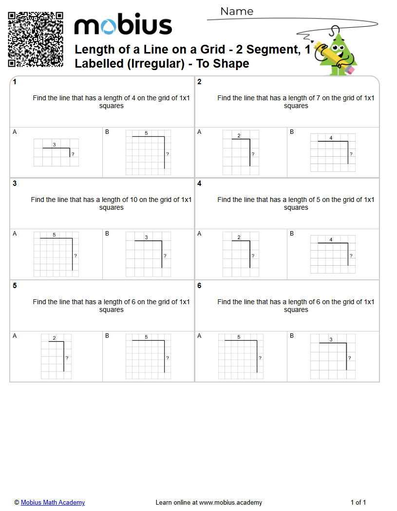 Length of a Line on a Grid - 2 Segment, 1 Labelled (Irregular) - To ...