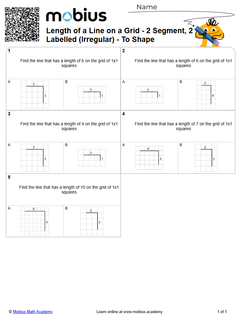Length of a Line on a Grid - 2 Segment, 2 Labelled (Irregular) - To ...