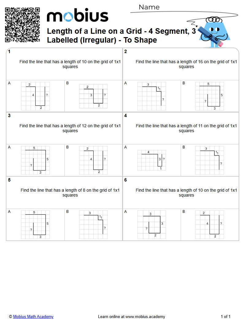 Length of a Line on a Grid - 4 Segment, 3 Labelled (Irregular) - To ...