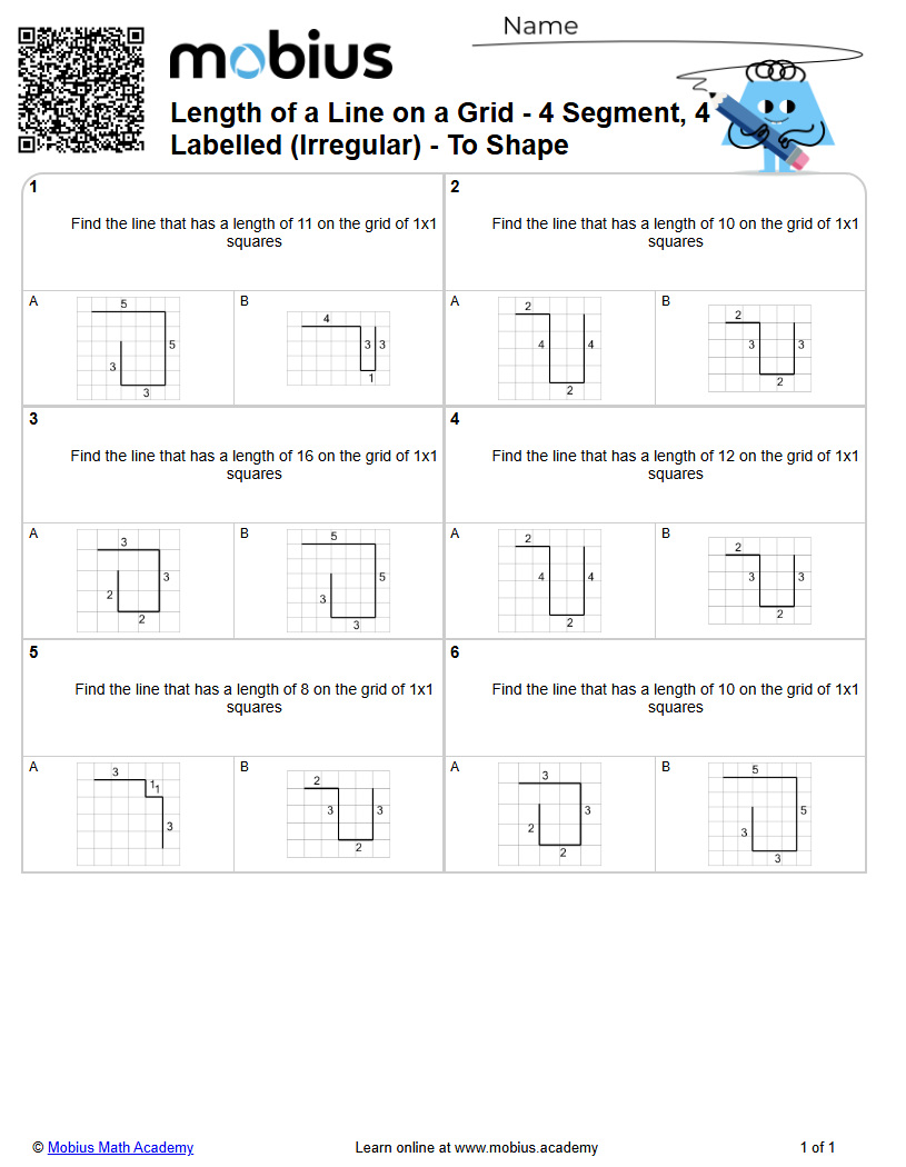 Length of a Line on a Grid - 4 Segment, 4 Labelled (Irregular) - To ...
