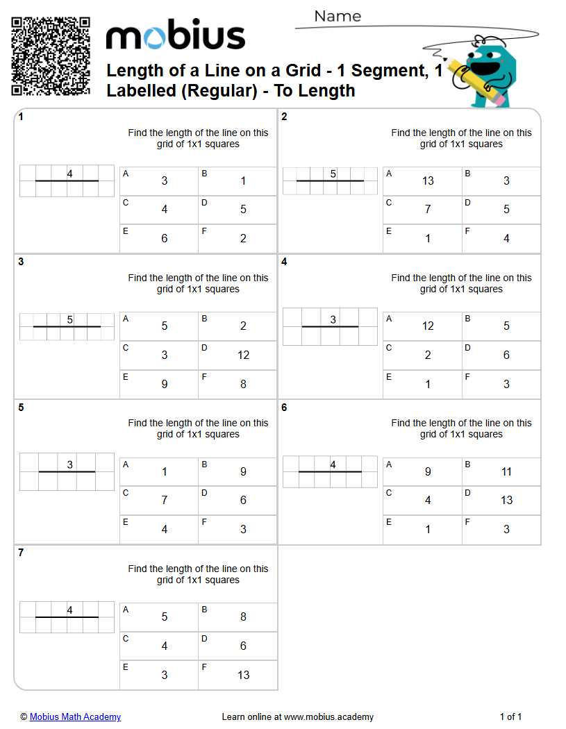 Length of a Line on a Grid - 1 Segment, 1 Labelled (Regular) - To ...